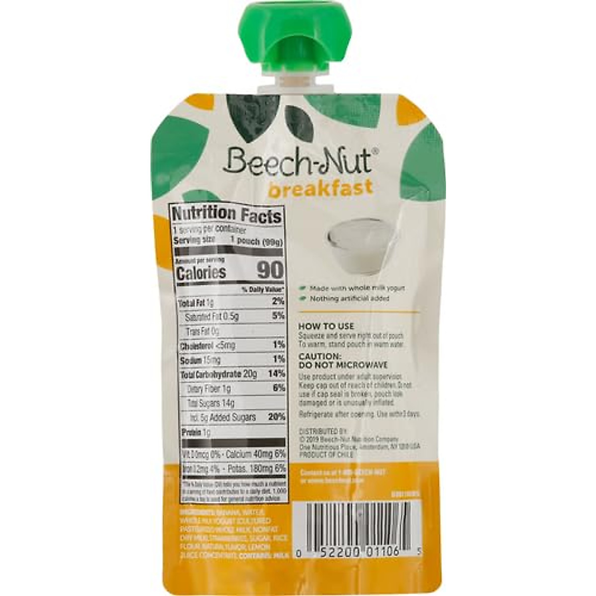 Beech-Nut Breakfast Stage 4 Toddler Food, Yogurt Banana & Strawberry, 3.5 oz Pouch