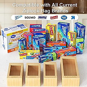 Migarndy Ziplock Bag Storage Organizer, Moso Bamboo Ziplock Bag Organizer for Drawer, Suitable for Gallon, Quart, Sandwich, Snack, Slider Bags, Compatible with Ziploc, Solimo, Glad, Hefty (Bamboo)