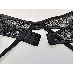 Women's Black Lace 6 Straps Metal Buckles Sexy Garter Belt for Stockings S513 (Large)