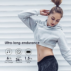 Sports Wireless Earbuds with Charging Case for 36hrs Long Playtime, True Wireless Bluetooth Headphone with Over-Ear Earhooks for Running, Rope Skipping, Yoga, IPX7 Waterproof, Deep Bass Earphone