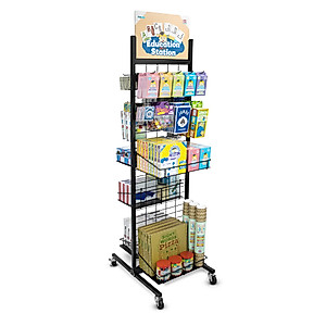 Brybelly Rolling Retail Display Merchandising Rack Store Fixture, 66" Tall x 28" Footprint, Includes 50 Peg Hooks and 4 Shelves