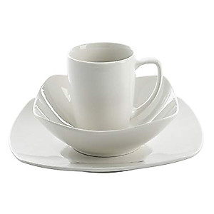 Gibson Home Amelia Court Porcelain Dinnerware set, Service for 4 (12pcs), White (Soft Square)