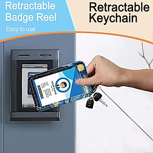 Badge Holder, Retractable Badge Reel with Carabiner Belt Clip and Key Ring, Name Tag Work Badge Clip Vertical ID Card Holder for Name Card (Art Night Painting)