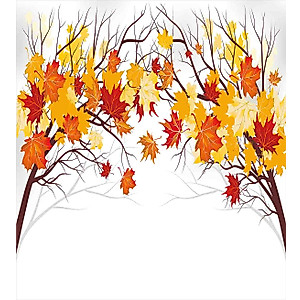 Ambesonne Fall Duvet Cover Set, Image of Canadian Maple Tree Leaves in Autumn Season Soft Reflection Effects, Decorative 3 Piece Bedding Set with 2 Pillow Shams, Queen Size, Orange White