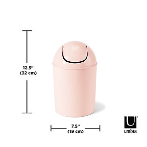 Umbra 1.25-Gallon Mini Waste Can w/Swing-Top Lid - Small Garbage Bin for Compact Spaces Under Tables & Counters, Miniature Trashcan, Removable Lid for Kitchens Bathrooms Bedrooms Dorms, Pink