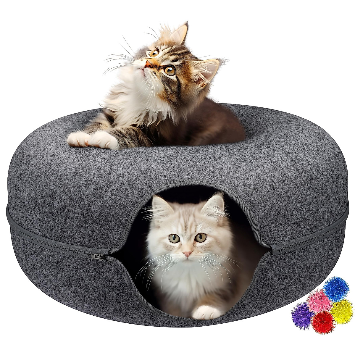 MAMI&BABI Peekaboo Cat Cave for Indoor Cats, Cat Donut Cat Tunnel Bed, Scratch Resistant Cat Toys for Medium Large Cats up to 30 lbs