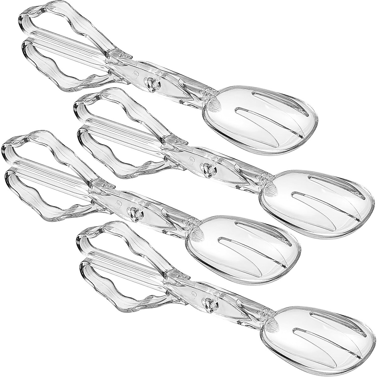Pack of 4 11-Inch Clear Plastic Scissor Salad Tongs - Premium, Heavy-Duty, Reusable Serving Utensils for Catering, Cooking, Buffets, Party Supplies, and Weddings, Dishwasher Safe