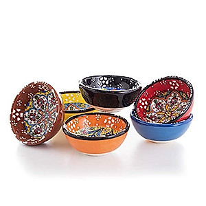 Ayennur Decorative Turkish Ceramic Bowl Set of 6 Serving-Handcrafted(3.14''- 8cm) 2.5oz Pinch Sauce Multicolor Dipping Finger Small Serving Charcuterie Bowls