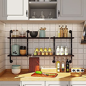 THRONKENGER Industrial Pipe Shelving,Rustic Floating Shelves with Wood Plank,Metal Pipe Wall Shelf Industrial Shelves for Wall, Bedroom, Living Room, Bathroom (A)