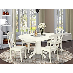East West Furniture AVKE5-LWH-W 5 Piece Dining Room Furniture Set Includes an Oval Kitchen Table with Butterfly Leaf and 4 Dining Chairs, 42x60 Inch, Linen White