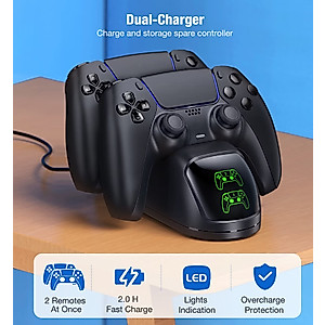 Controller Charging Station for PlayStation 5 Dualsense Controller with Dual Stand Charger Dock, Upgrade Controller Charger for PS5 Accessories Fast Charging Cable, Charging Station Black for PS5