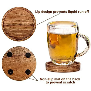 4 Pcs Best Wooden Coasters with Holder Cute Coasters Acacia Wood Drink Coaster Set Round Cool Beer Coaster Decor Beverage Cup Coasters Modern Bar Coasters Gift Best Coffee Table Coasters