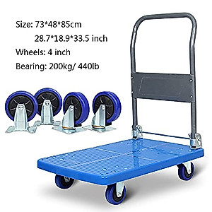 Generic Platform Trucks Plastic Deck Hand Truck Moving Platform Cart with Metal Foldable Handle Silent Wheels for Office Bookstore High Capacity Trolley Platform Cart