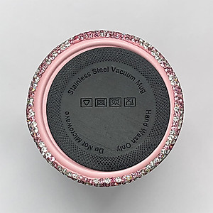 Cupcupmore 12 oz Bling Pink&White Rhinestone Stainless Steel Coffee Tumbler,Shiny Travel Insulated Coffee Mug with Lid, Reusable Spill Proof Coffee Cup,Portable Thermal Mug for Hot and Cold