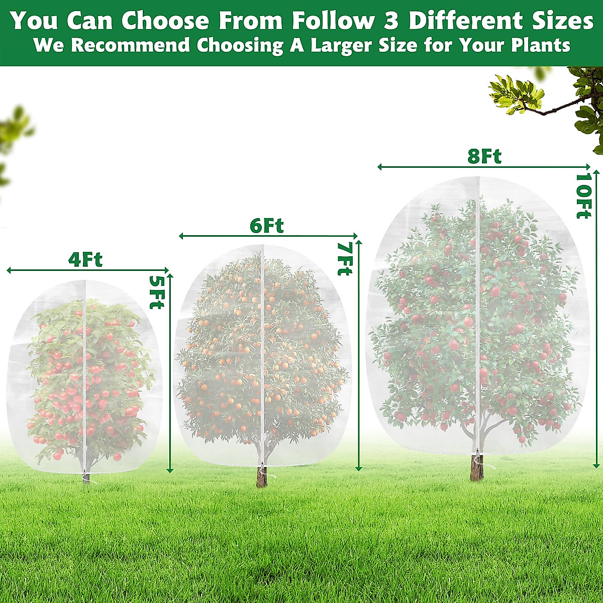 Evoio 6 x 7 FT Blueberry Bush Tomato Fruit Tree Garden Plant Protector Netting Covers with Zipper & Drawstring, Plant Protection Mesh Net Bags for Fruit Tree Flowers (1 Pcs)