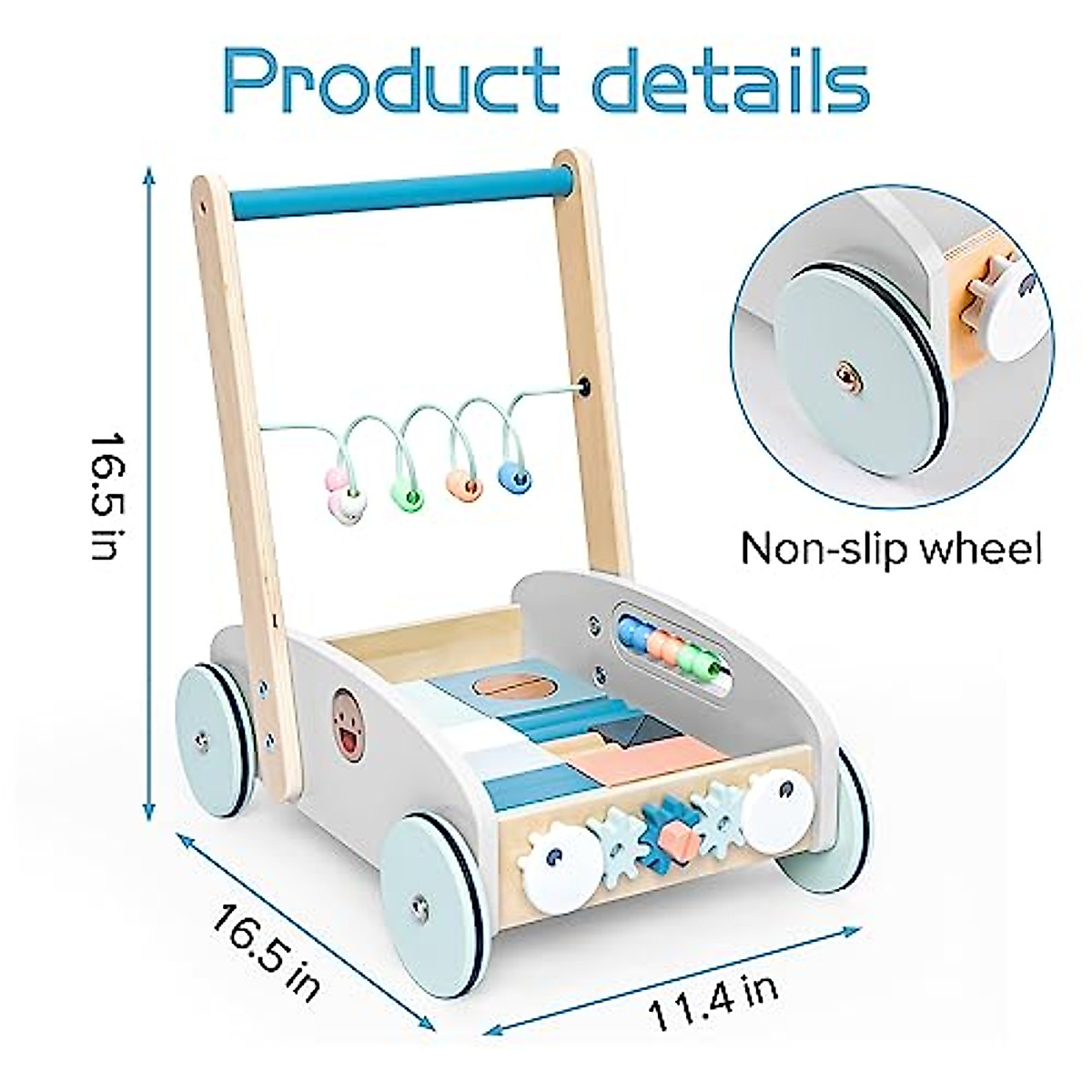 Wooden Baby Walker, Push Toys for Babies Learning to Walk,Shopping Cart for Kids Garden Wagon and Play Set with Abacus Blocks Push and Pull Learning Walking Educational Gift for Toddler Boy Gir 2 3