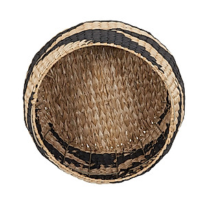 Household Essentials Black and Brown Large Woven Wicker Storage Basket with Handles Decorative