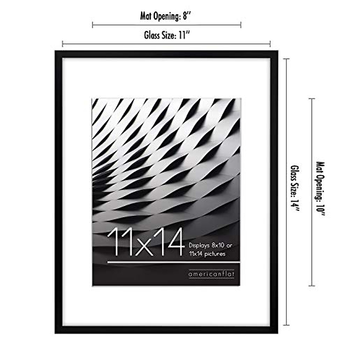 Americanflat 11x14 Picture Frame in Black - Thin Border 8x10 Picture Frame with Mat or 11x14 Frame Without Mat - Shatter Resistant Glass - Horizontal and Vertical Formats for Wall