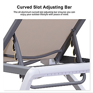 PURPLE LEAF Patio Chaise Lounge Chair Set of 3 Outside Aluminum Plastic Stackable Tanning Chairs for Pool Sunbathing Beach Deck Outdoor Lounger, Khaki