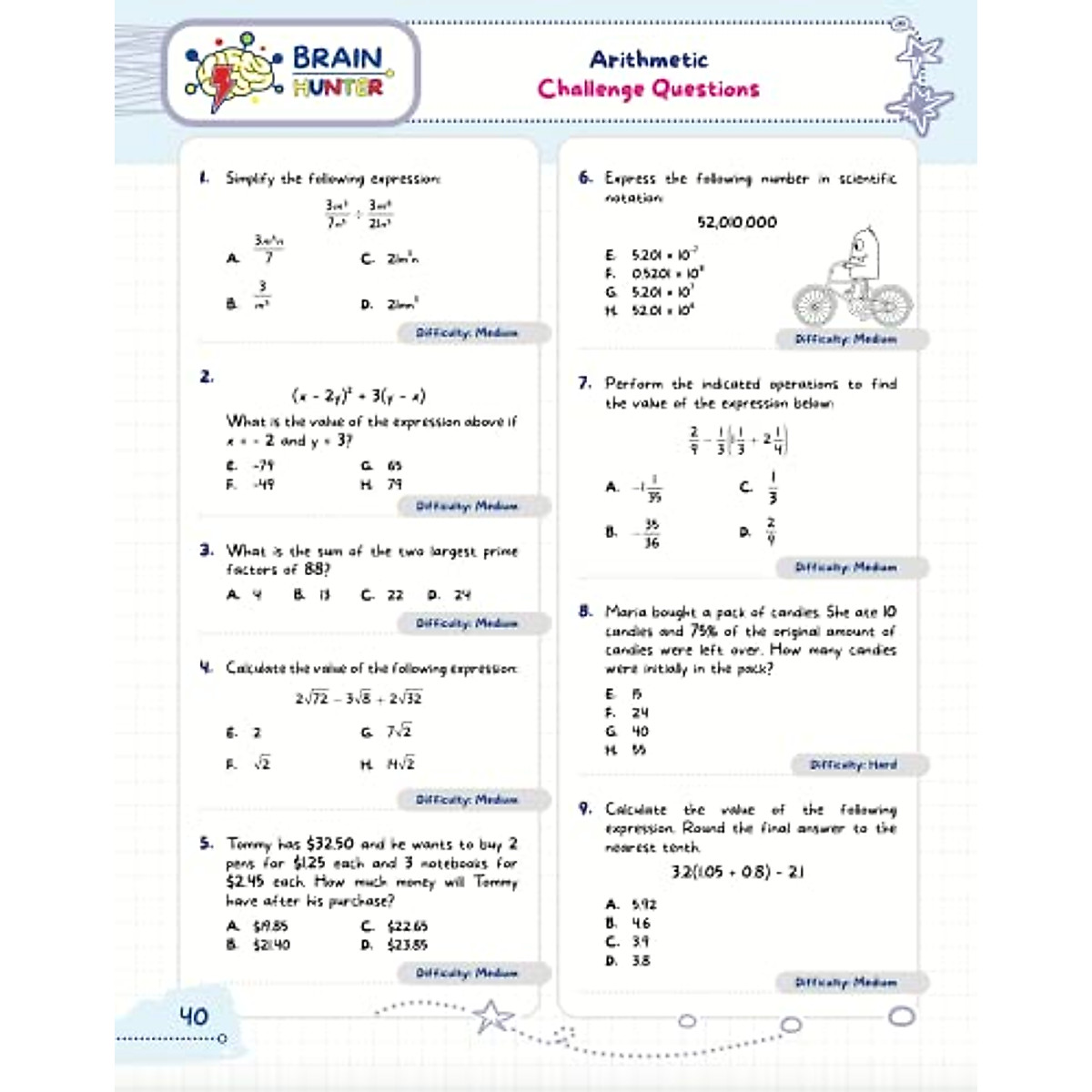 Math Practice Workbook Grades 6-8: 1000+ Questions You Need to Kill in Middle School by Brain Hunter Prep (Arithmetic, Algebra, Geometry, Measurement, ... more in Kill It Series by Brain Hunter Prep)