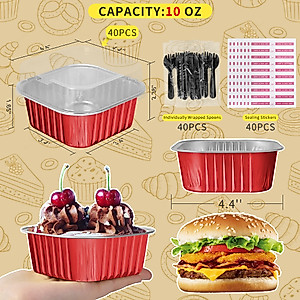 HEYYUMI 10oz Aluminum Foil Brownie Pans with Lids, 40 Pack Square Cake Pans, Disposable Ramekins Cupcake Cups Containers,Mini Cake Baking Pans,Large Muffin Tin Holder for Catering Gathering - Red
