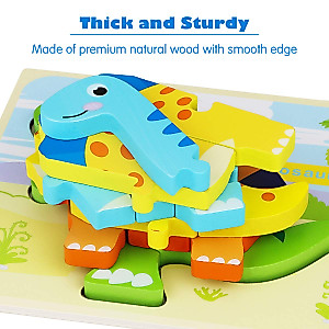 Aitbay Toddler Puzzles 6 Pack Dinosaur Wooden Puzzle for Toddler Kids 3 Year Old, Educational Toys for Preschool Kindergarten Boys and Girls