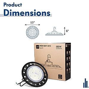 Hyperikon UFO LED High Bay Light 150W (600 Watt Replacement), Shop and Warehouse Area Lighting, DLC, 2 Pack