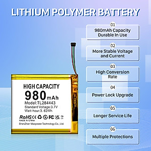 KOOAQQ TL284443 Battery, 980mAh Ultra High Capacity Li-Polymer Battery Replacement Compatible with Nest Learning Thermostat 2nd 3rd Generation, T3007ES, T3008US, T4000ES, A0013 with Repair Tools