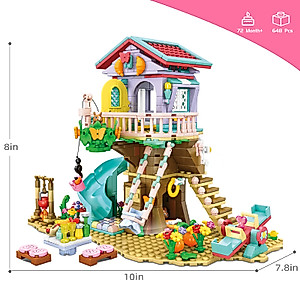 QLT Tree House Building Set with Light Kit - Compatible with Lego Flowers Friends Friendship Treehouse Building Kit, Creative Forest Toy with a House Construction Set Gift for Kids(648PCS)