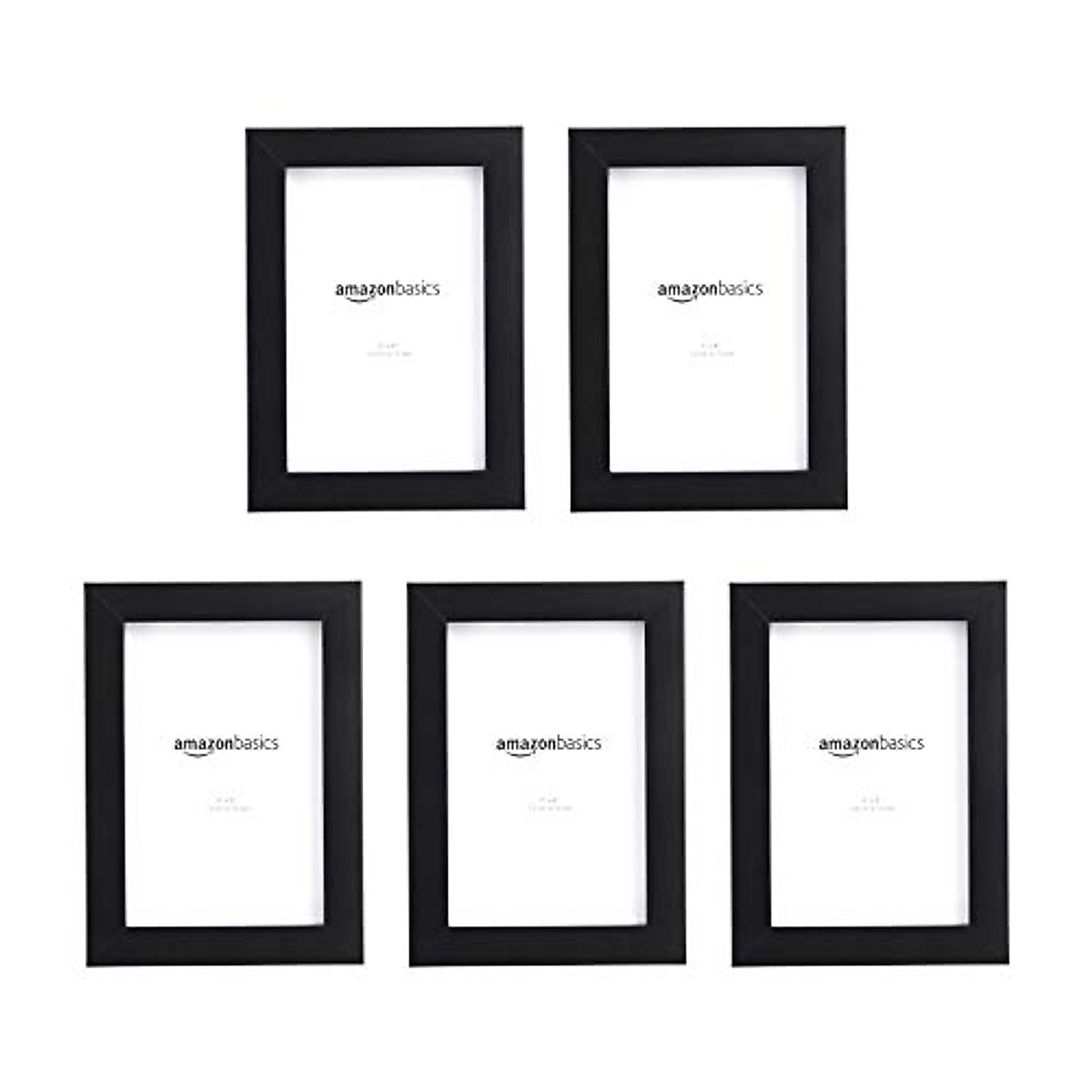 Amazon Basics Rectangular Photo Picture Frame, 4" x 6", Pack of 5, Black