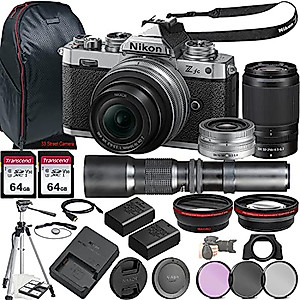 Nikon Zfc Mirrorless Camera w/NIKKOR Z DX 16-50mm f/3.5-6.3 VR + NIKKOR Z DX 50-250mm f/4.5-6.3 VR + 500mm f/8 Focus Lenses + 128GB Memory + Case + Tripod + 3 Piece Filter Kit + More (35pc Bundle)