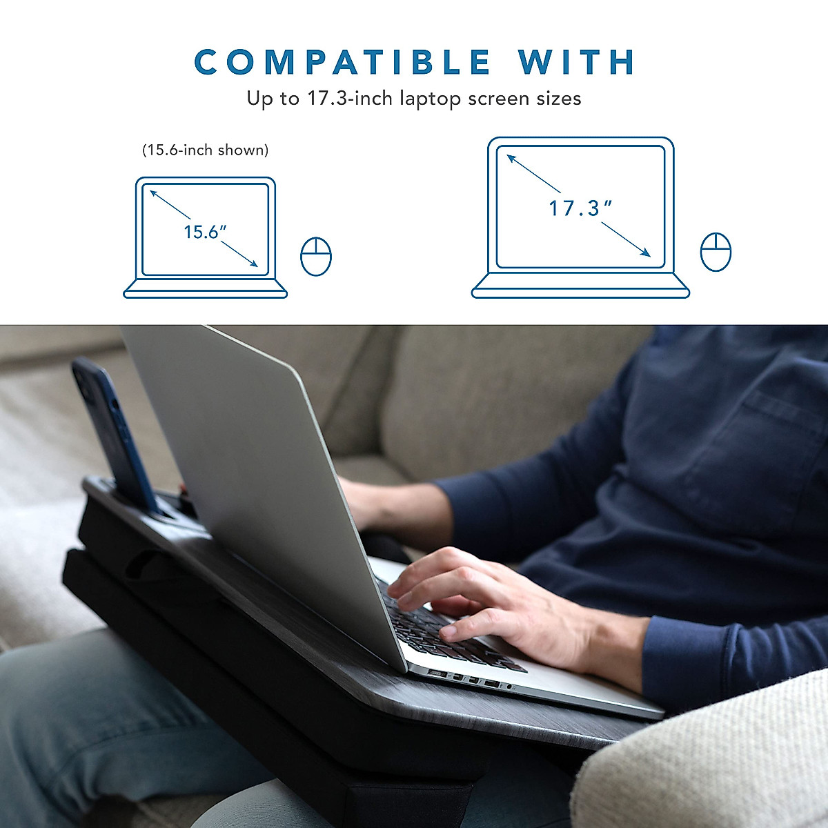 LAPGEAR Extra Large Adjustable Lap Desk with Gel Wrist Rest, Mouse Pad, Phone Holder, Device Ledge, and Booster Cushion - White Marble - Fits up to 17.3 Inch Laptops - Style No. 88101