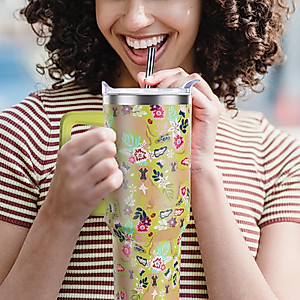 owbgsdh Boxer Dog Gifts for Women Dog Lovers 40 oz Floral Boxer Lover Tumblers with Handle and Straw, Stainless Steel Vacuum Insulated Travel Coffee Mug Cup Water Bottle