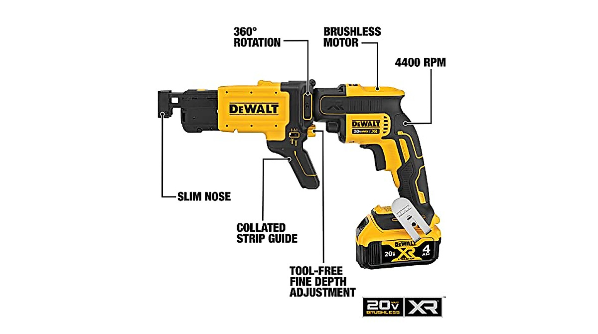 DEWALT Screw Gun Kit with Collated Drywall Attachment – Fast & Precise