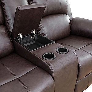 Caberryne Leather Recliner Sofa Sets, Loveseat for Living Room Furniture Set, Reclining Couch, Wall Hugger Double House/Office/Theater Seating(Loveseat Recliner), Light Brown