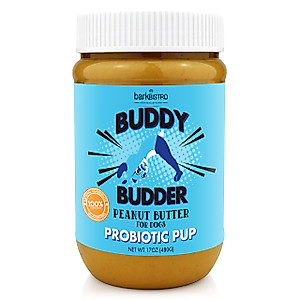 BUDDY BUDDER Bow-Wow Blueberry (probiotic + prebiotic), 100% Natural Dog Peanut Butter, Healthy Peanut Butter Dog Treats, Dog Enrichment Supplement, Made in USA (17oz Jar)