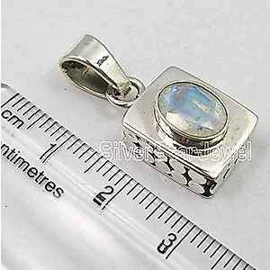 SilverStarJewel 925 Solid Sterling Silver Rainbow Moonstone Necklace Pendant 1"