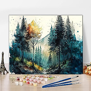 TUMOVO Paint by Number for Adults - Watercolor Forest Oil Painting for Adults Kids Paint by Number Nature Landscape Paint by Numbers DIY Acrylic Paint Number Kits Romantic Arts Craft, 16x20inch