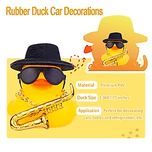 MuMyer Car Rubber Duck, Yellow Duck Car Dashboard Decorations with Mini Top Hat Musical Instrument Sunglasses Necklace(Black)