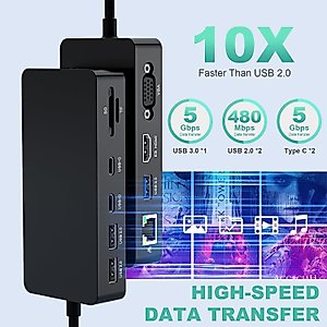 MTAKYI Surface Dock Triple Display with Power Supply, 12 in 1 Surface Pro Docking Station Dual 4K HDMI+VGA for Surface Pro 9/8/X/7/6/5/4/3, Surface Laptop go/5/4/3/2/1 USB C Splitter