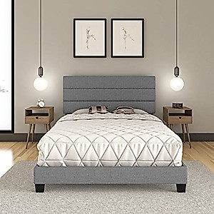 Boyd Sleep Ravenna Gray Linen Queen Size Fully Upholstered Platform Bed Frame with Adjustable Headboard - Easy Assembly, Noise Free, Modern Design, Durable & Sturdy Mattress Support
