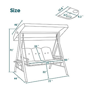Mcombo 3 Seat Patio Swings with Canopy, Outdoor Porch Swing Chair with Stand, Adjustable Canopy Swing Sets for Backyard, Poolside, Balcony 4092 (Dark Grey)