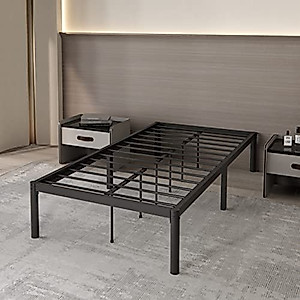 Noillats Metal Platform Twin Bed Frame, 14" Reinforced Platform Bed Frame, No Box Spring Needed, Metal Bed Frame with Storage