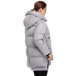 FADSHOW Women's Winter Thickened Down Jackets Long Down Coats Warm Parka with Hood,Grey,S