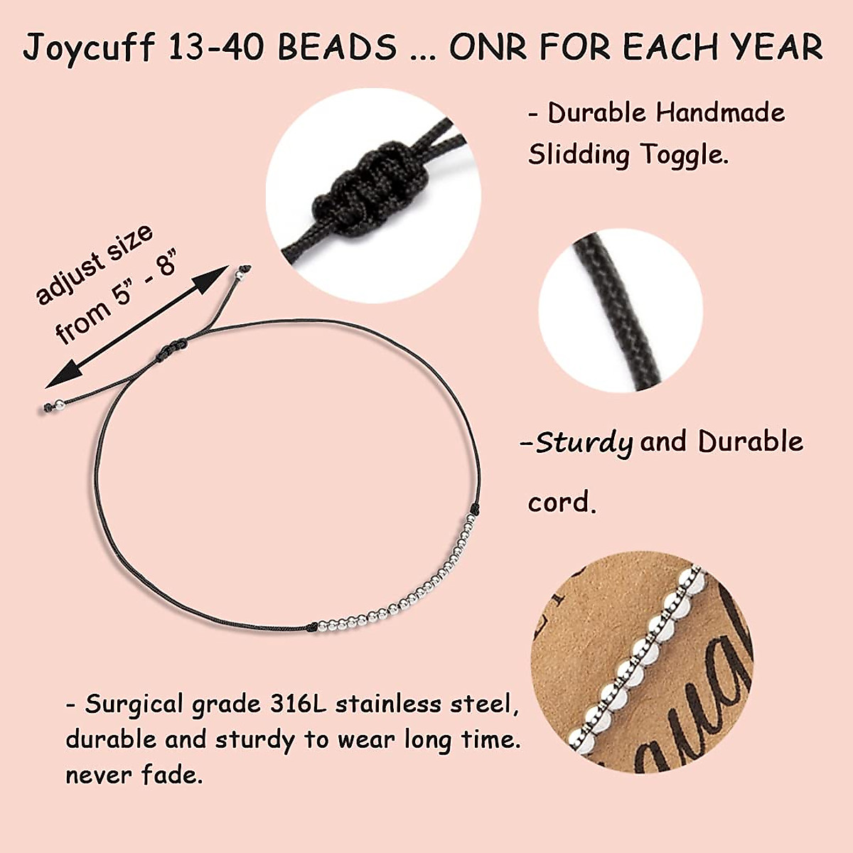 JoycuFF 17th Birthday Gifts for Women Sister Wife Best Friend Daughter Coworker Cousin Niece Adjustable Cord Strand Bracelet