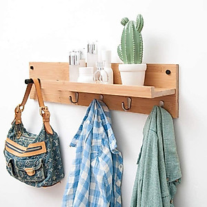 JJZXD Wall Mounted Shelf,Wooden Country Style,Entryway Shelf Rustic Hooks-Solid,Wood Hook