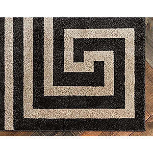 Unique Loom Athens Collection Classic Geometric Modern Border Design Area Rug, 9 ft x 12 ft, Black/Beige
