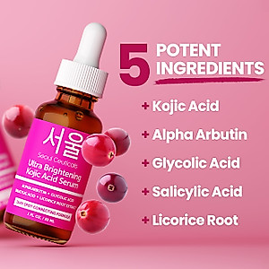 SeoulCeuticals Korean Skin Care Kojic Acid Serum Alpha Arbutin Serum – Dark Spot Remover Corrector Glycolic Acid Serum + Salicylic Acid K Beauty 1oz