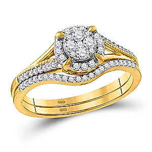 FB JEWELS 10K Yellow Gold Round Diamond Cluster Bridal Wedding Engagement Ring Band Set 1/3 Cttw Size 5