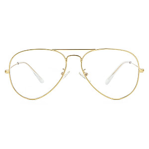Classic Aviator Blue Light Glasses for Women Men, Metal Frame Clear Lens Eyeglasses (Gold)